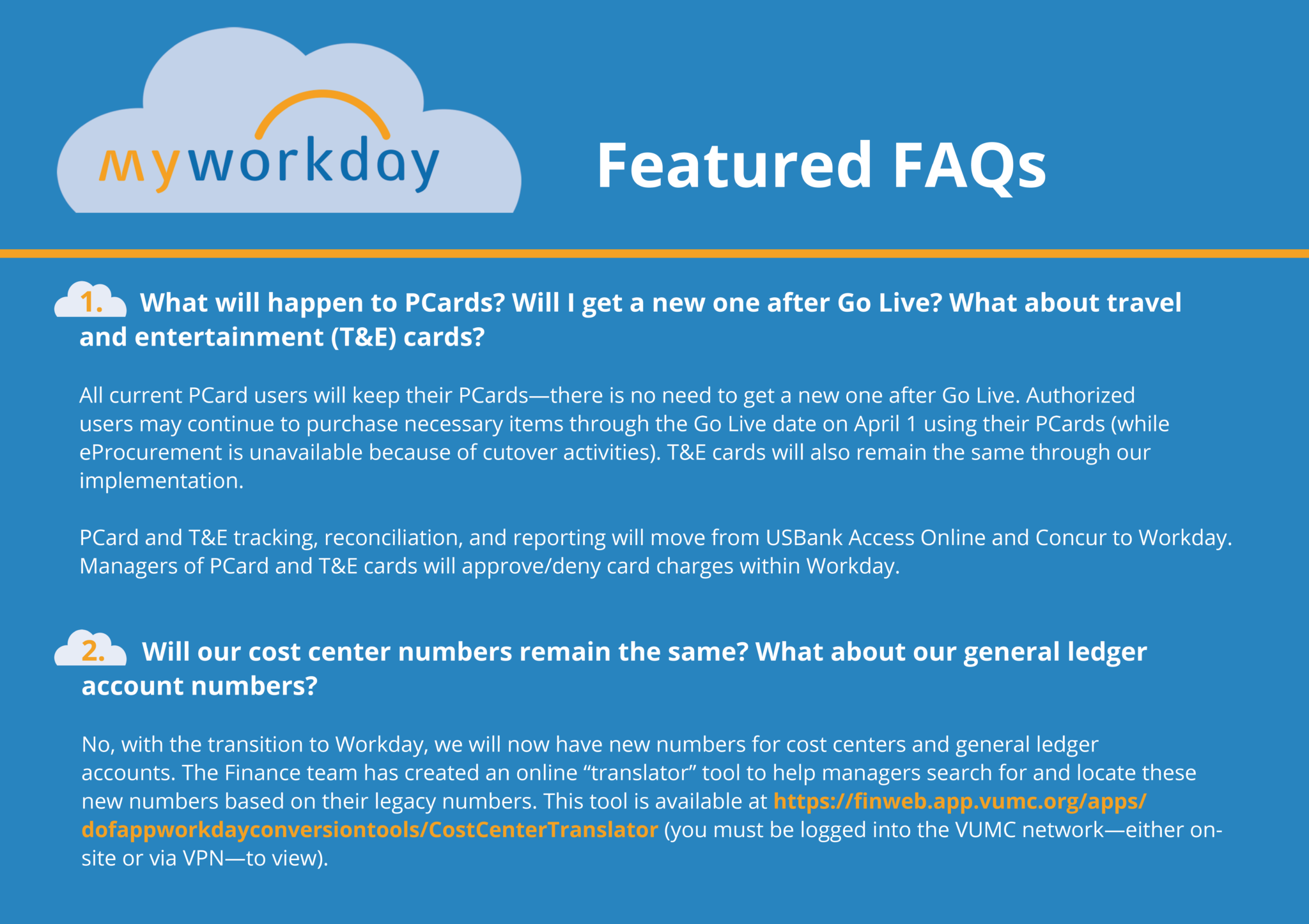 Featured MyWorkday FAQs: PCards and cost centers - Vanderbilt Health News