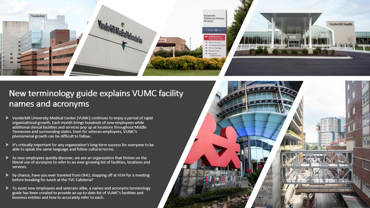 New terminology guide explains VUMC facility names and acronyms - VUMC News